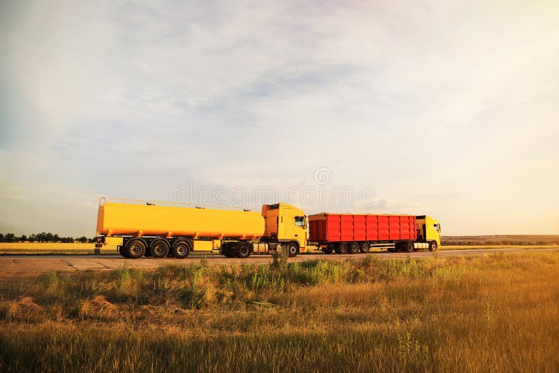 Modern Bright Trucks Parked on Road Stock Image - Image of modern ...