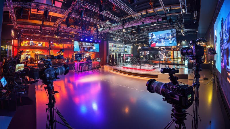 A Modern Broadcasting Studio with Cameras and Screens, Designed for ...