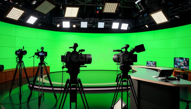Modern Broadcasting Studio with Green Screen Stock Illustration ...