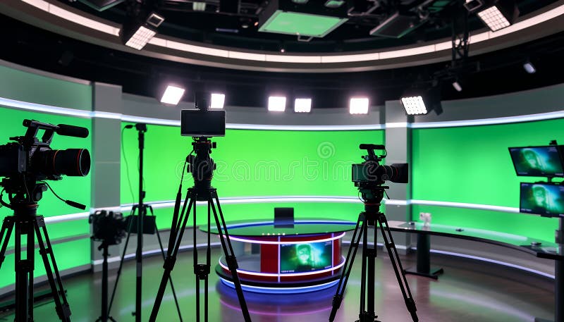 Modern Broadcasting Studio with Green Screen Stock Illustration ...