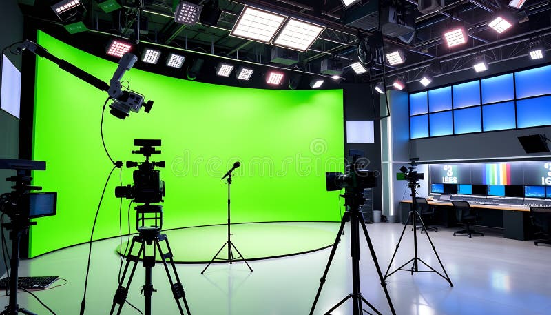 Modern Broadcasting Studio with Green Screen Stock Illustration ...