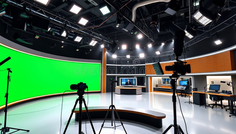Modern Broadcasting Studio with Green Screen Stock Illustration ...