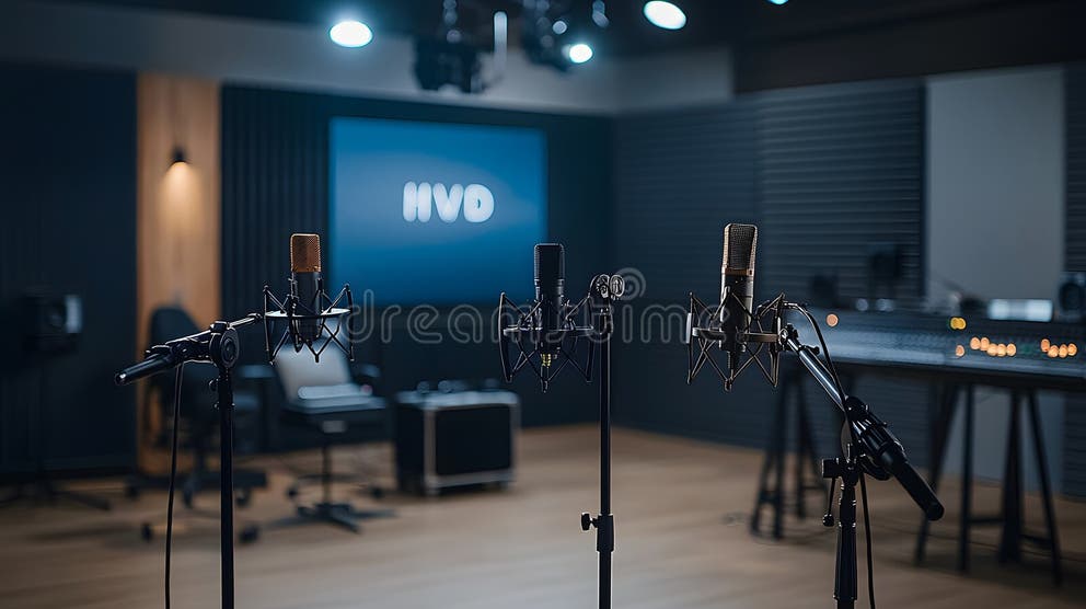 Modern Broadcasting Studio Setup Featuring Multiple Microphones in a ...