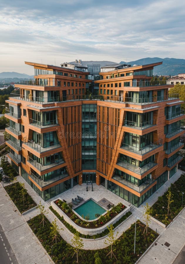 Modern Brown Apartment Complex Aerial View Stock Illustration ...