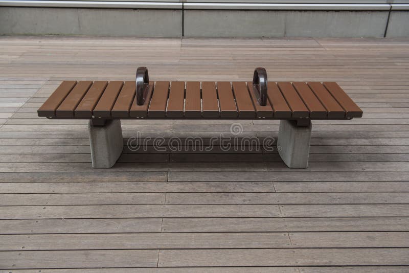 Modern Brown Bench on Wooden Floor , Outdoor Stock Image - Image of ...