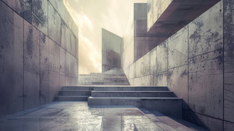 Modern Brutalist Architecture Exterior Background Stock Illustration ...