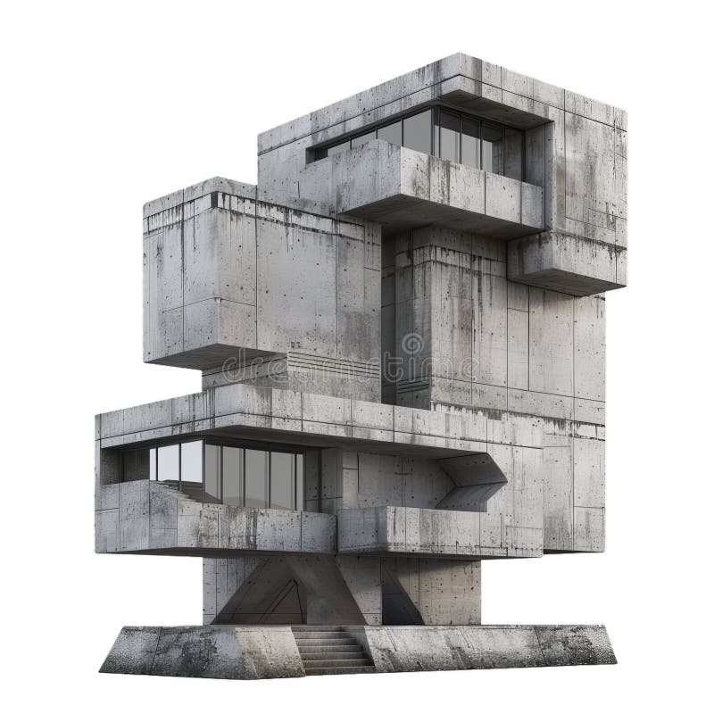 Modern Brutalist Concrete Building Standing on White Background Stock ...