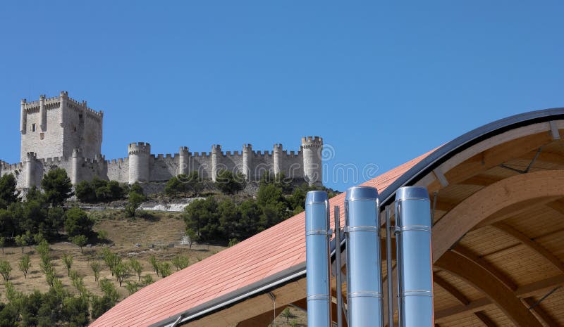 Modern Building Against Old Spanish Castle Stock Image - Image of ...