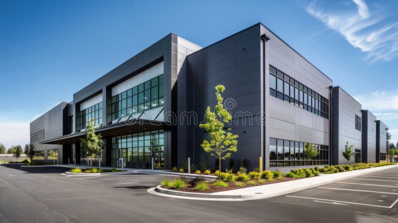 Modern Building in Aluminum Siding and Flat Angled Roofline and Front ...