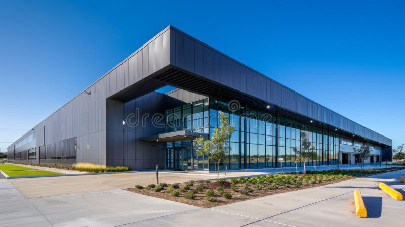 Modern Building in Aluminum Siding and Flat Angled Roofline and Front ...