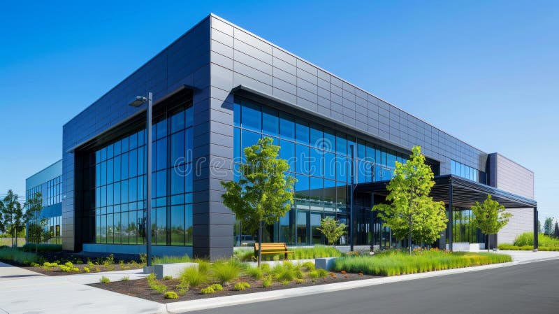 Modern Building in Aluminum Siding and Flat Angled Roofline and Front ...