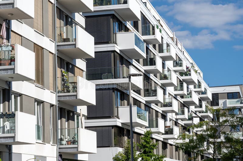 Modern Apartments with Curved Balconies Stock Image - Image of block ...