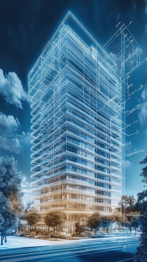 Modern Building Architectural Design Wireframe Render Stock ...