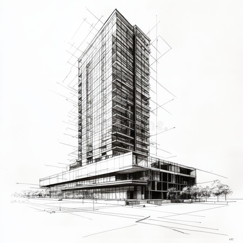 Modern Building Architectural Sketch Design Tall Structure Urban ...