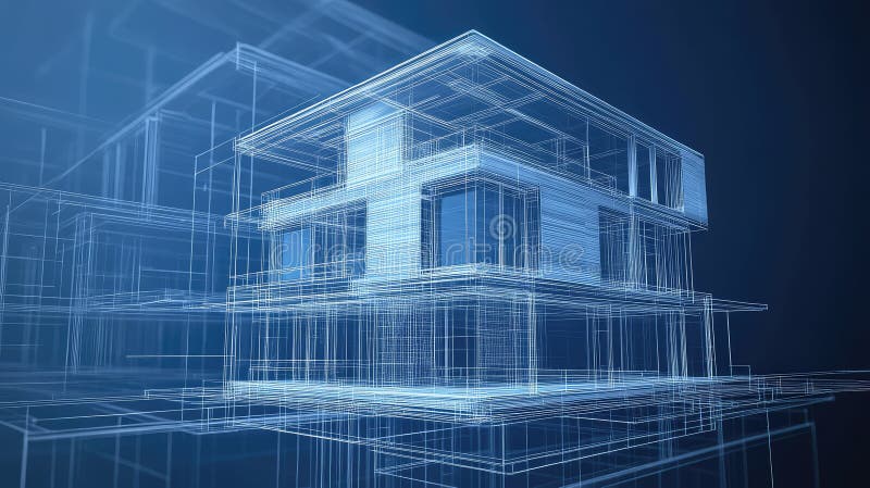 Modern Building Architecture Blueprint Wireframe Design Rendering Stock ...