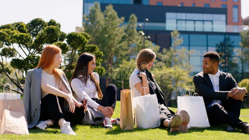 Modern Building Architecture Group of Office Workers after Work ...