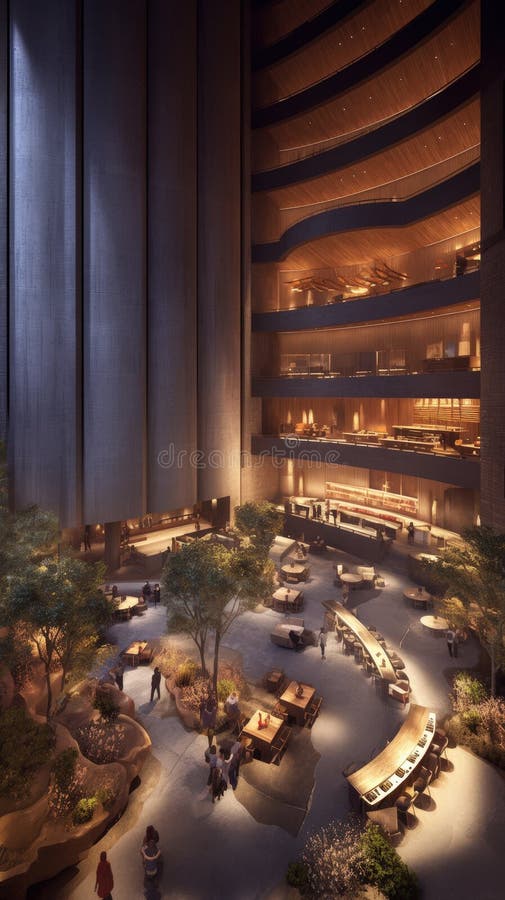 Modern Building Atrium Garden Stock Photo - Image of architecture, wood ...