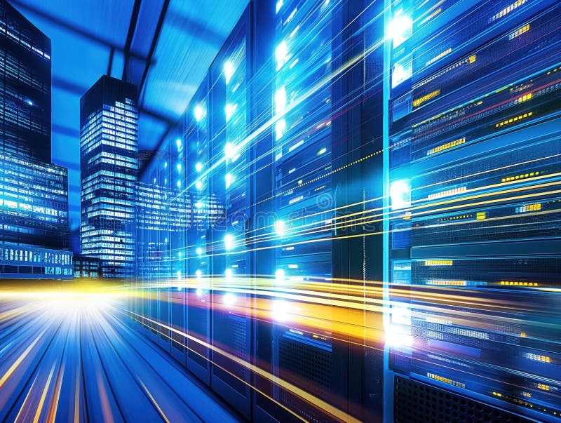 Modern Building Background with Blue Toning Features Moving Data Center ...