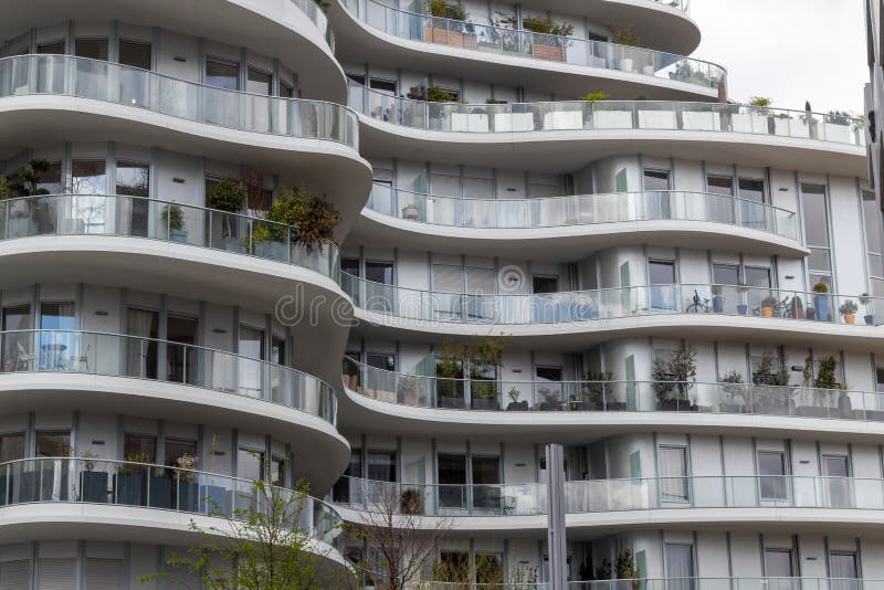 A Modern Building with Balconies Stock Image - Image of street, town ...