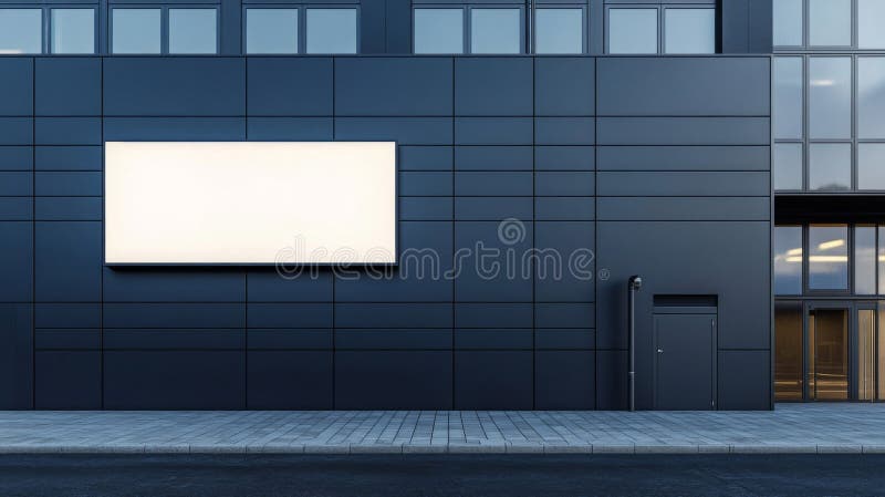 Modern Building with Blank White Billboard on Dark Facade with Glass Entrance Stock Illustration ...