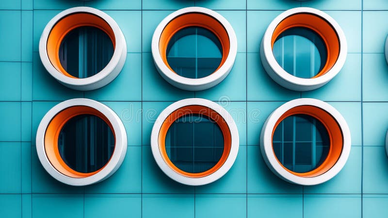 A Modern Building with Blue Facades and Circular Windows. Stock Photo ...