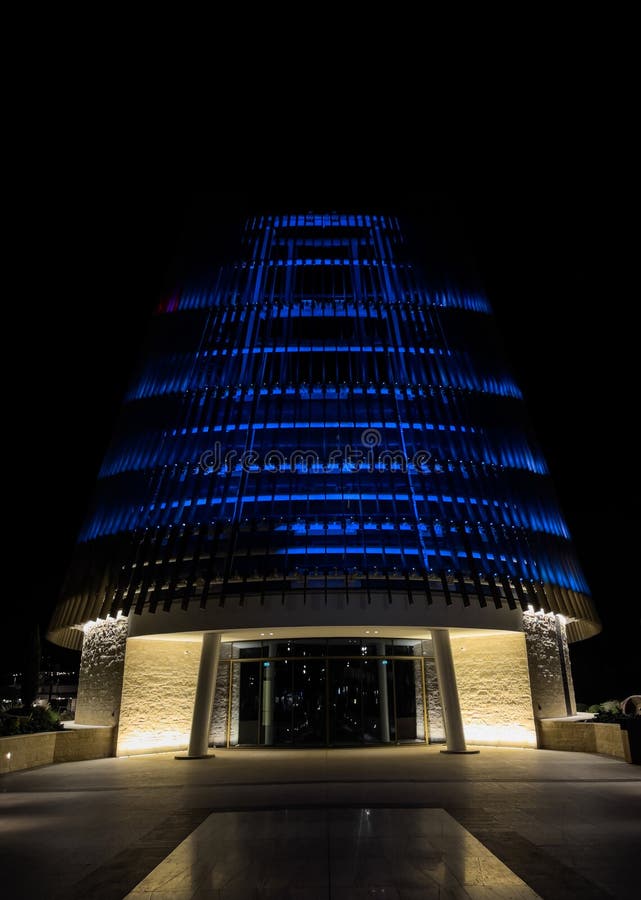Modern Building with Blue Night Lighting Editorial Stock Photo - Image ...