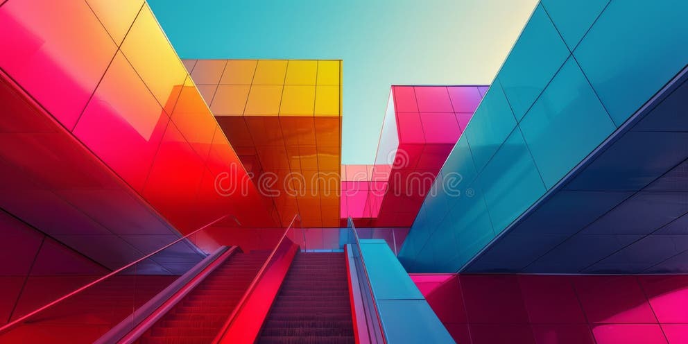 Modern Building with Blue and Red Glass Walls Stock Photo - Image of ...