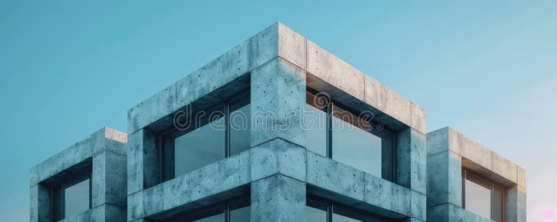 Modern Concrete Building Facade Design with Large Windows and Geometric ...