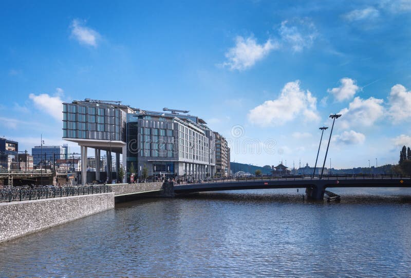 Modern Building and Bridge in Amsterdam Editorial Photography - Image ...