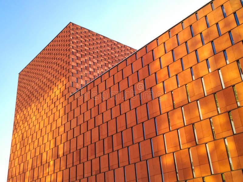 Modern Building Bright Orange Facade Made of Panels Stock Photo - Image ...