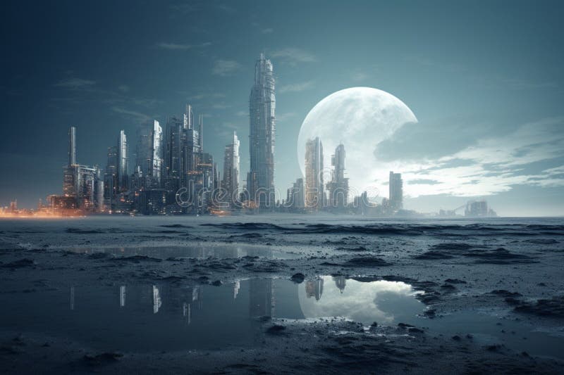 Modern Building in Big City on the Moon, Space City, Sci-fi Concept, Ai ...
