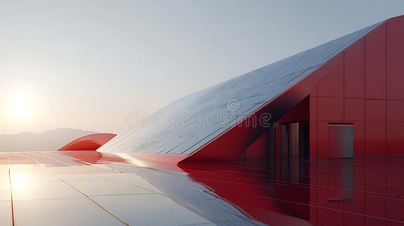 Contemporary Red Building with Sleek Lines, a Reflective Facade, and ...