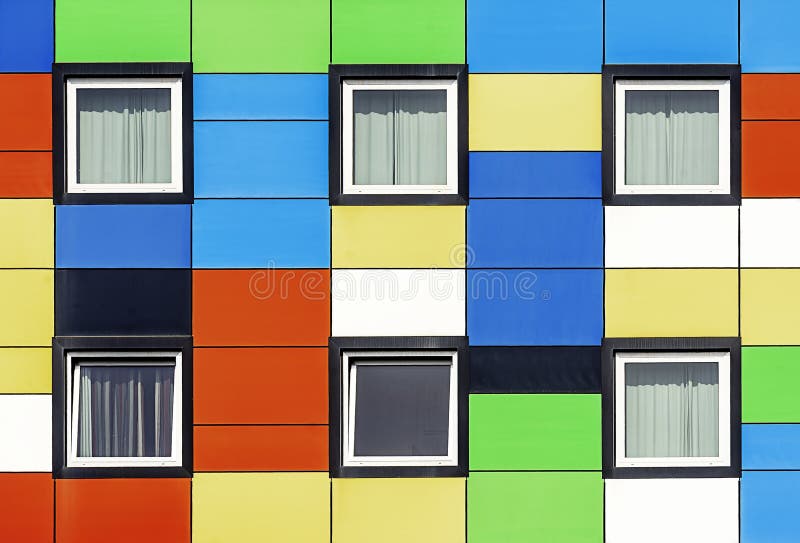 Modern Building with Colorful Walls and Square Windows Under Sunlight ...