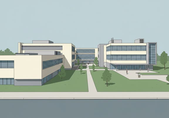 Modern Building Complex Featuring Multiple Rectangular Structures with ...