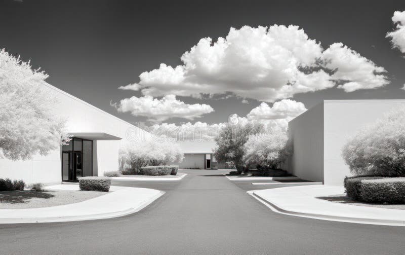 Modern Building Complex Infrared Greyscale Image Stock Illustration ...