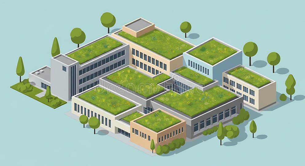 Modern Building with a Complex Layout, Featuring Multiple Geometric ...