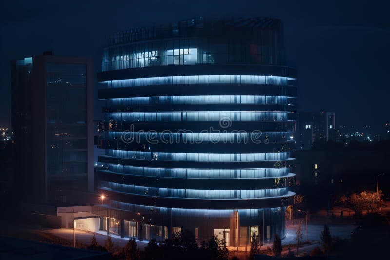 Modern Office Building Concept Design with Cold Night Illumination ...