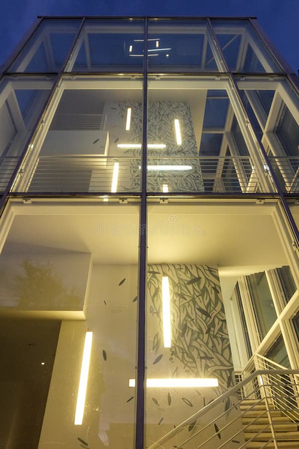 Modern building stock photo. Image of home, night, reflections - 76987240