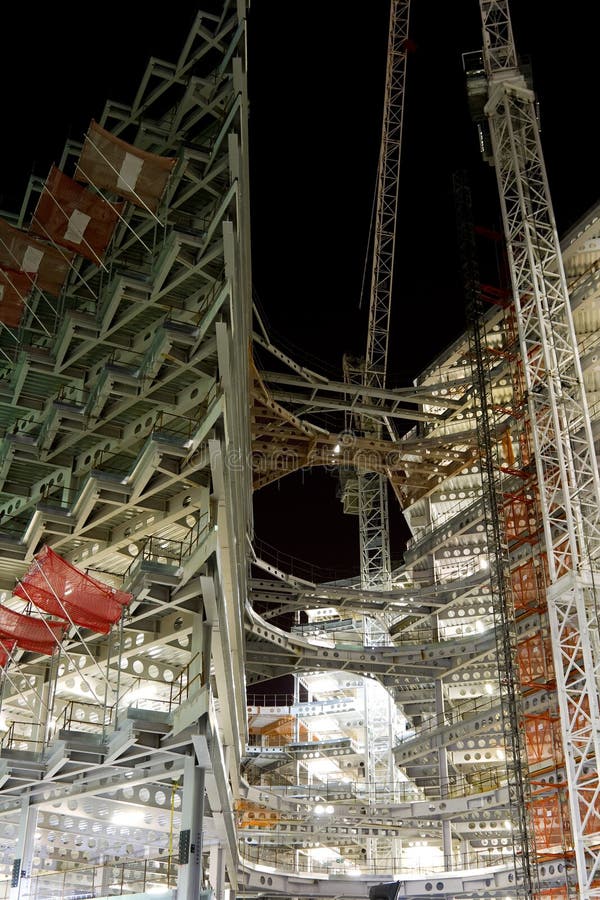 Modern Building Construction at Night Stock Photo - Image of tall ...