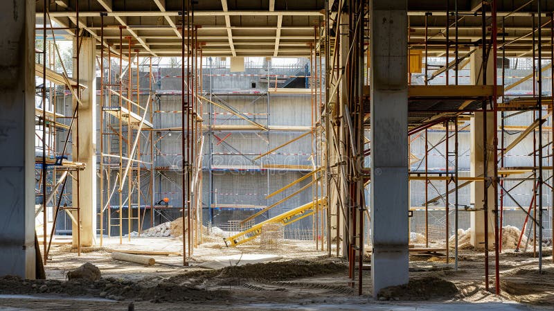 Modern Building Construction Site Front View Architectural Progress and ...