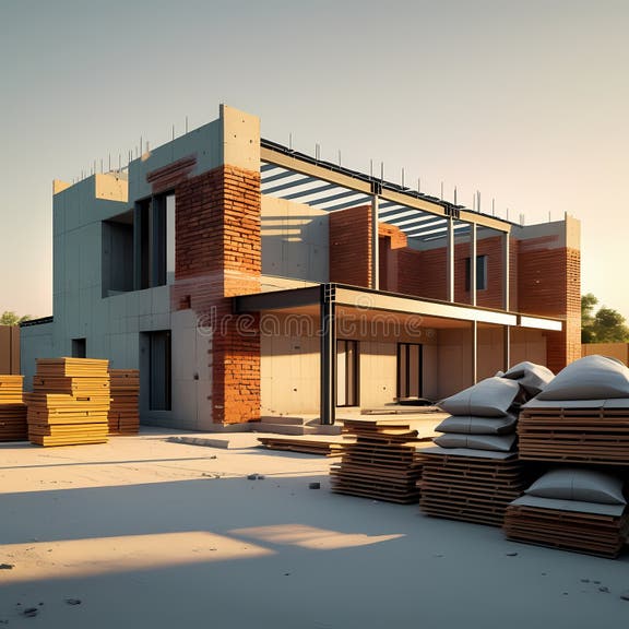 Modern Building Construction Site with a Partially Built Two-story ...