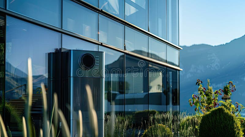 Modern Building with a Cooling Unit and Mountain View Stock Image ...