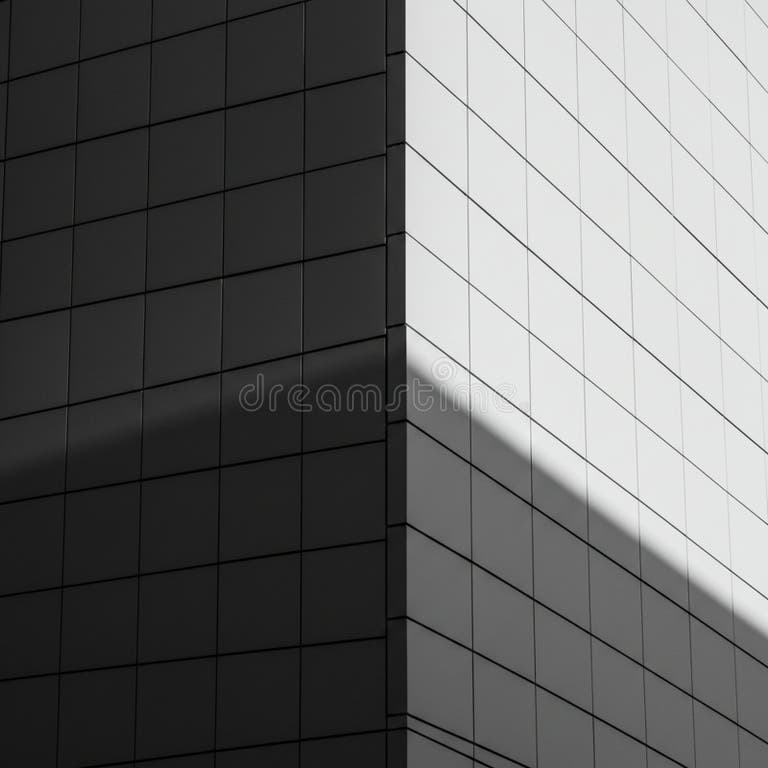 Modern Building Corner with a Grid Pattern of Rectangular Tiles. Right ...
