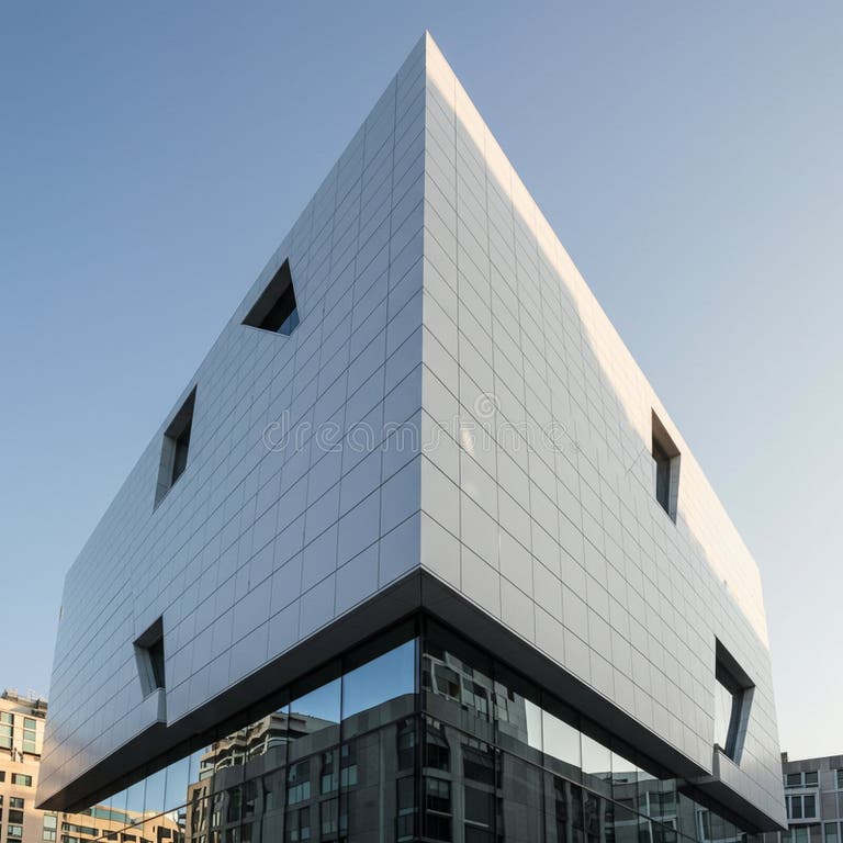Modern Building with a Cube-like Structure Featuring a Grid of ...