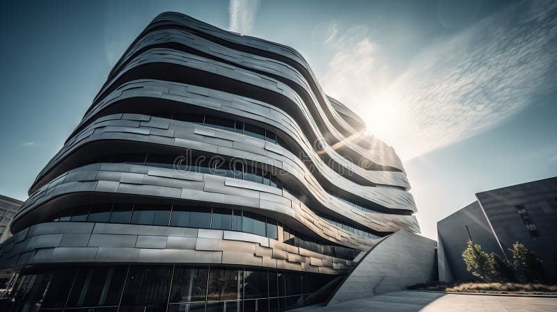 A Modern Building with a Curved Facade and a Sky Line in the Back ...
