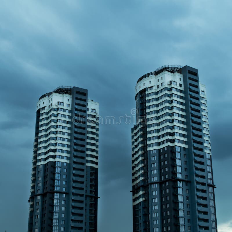 Modern Building at Dark Sky Background Stock Image - Image of downtown ...