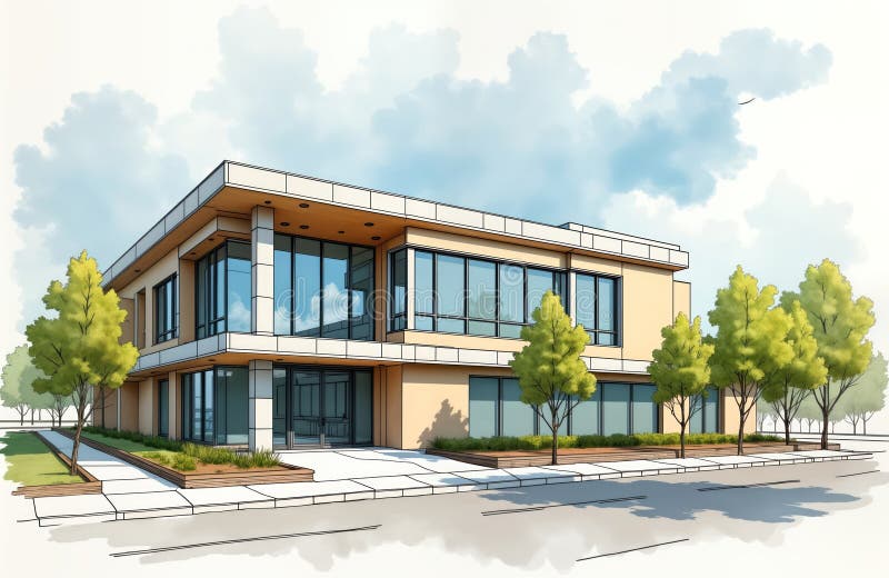 Modern Building Design Architecture Blueprint Shows Light Beige ...