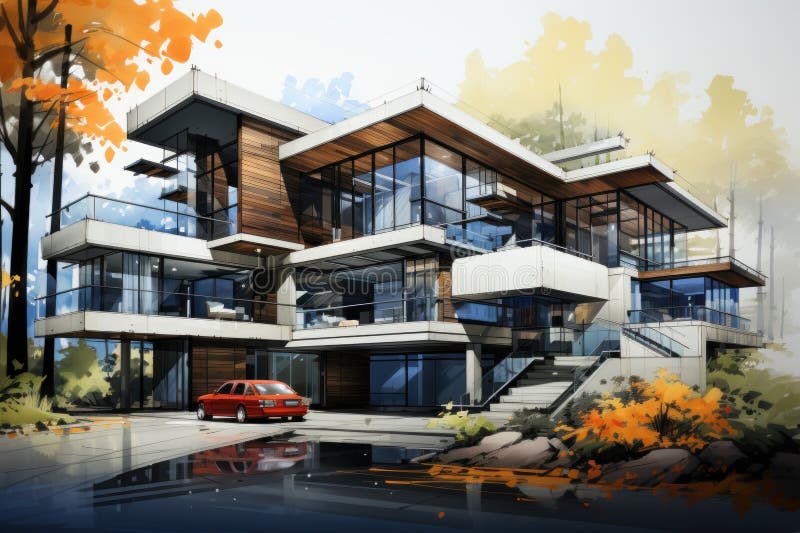 Modern Building Design. Generated with AI Stock Photo - Image of ...