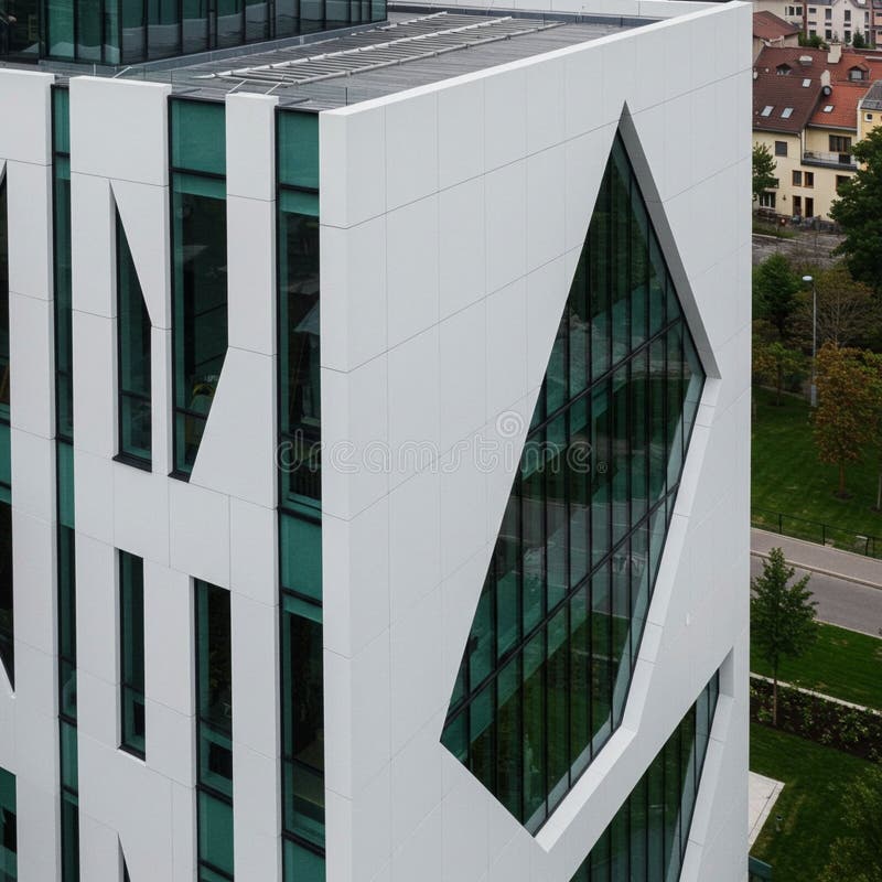 Modern Building with a Distinctive Geometric Design Featuring Large ...