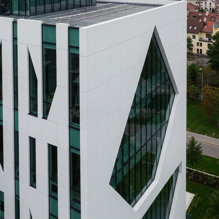Modern Building with a Distinctive Geometric Design Featuring Large ...